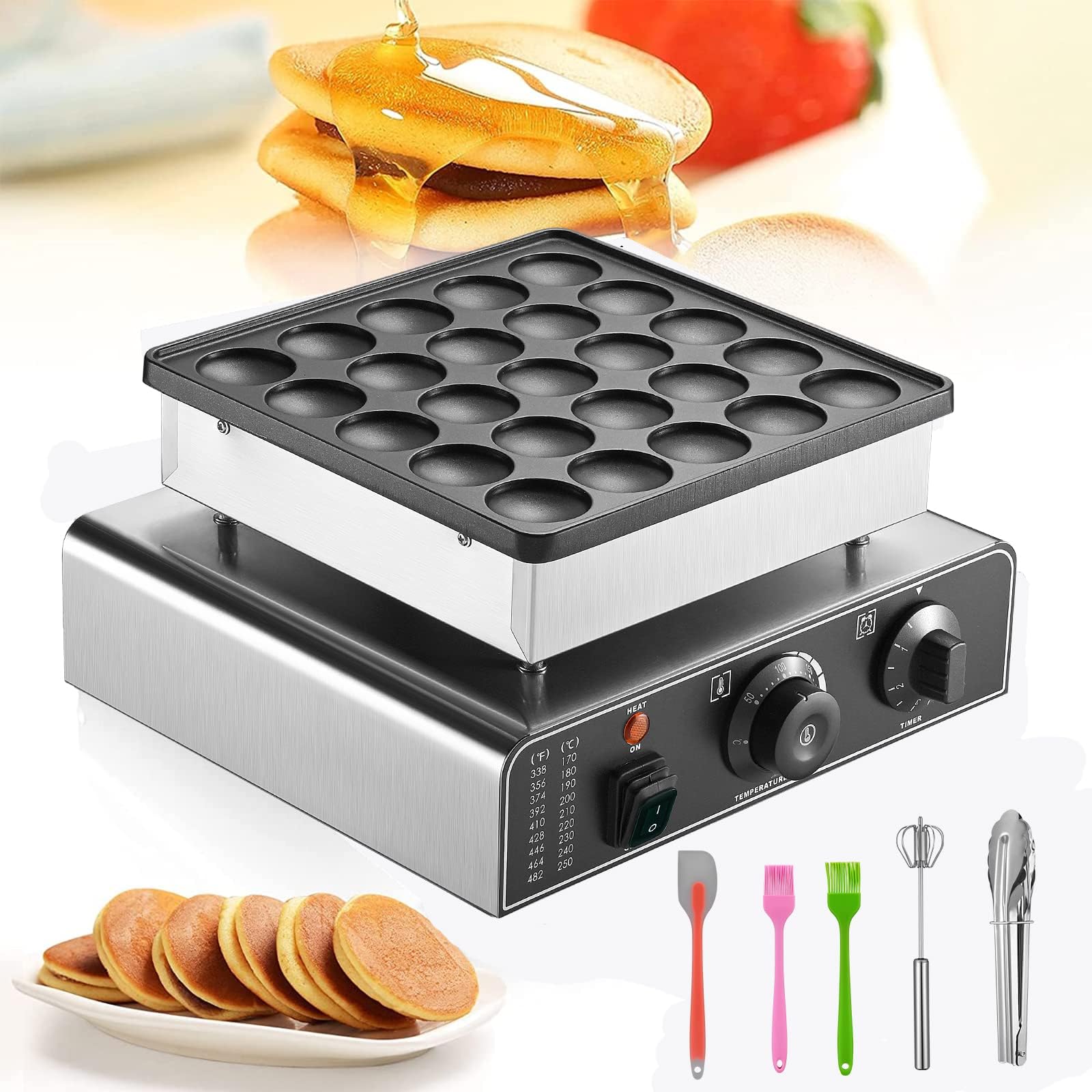 Amazon.com: 50pcs Mini Dutch Pancakes Maker - 5min Timer | 50-300℃ Temp ...