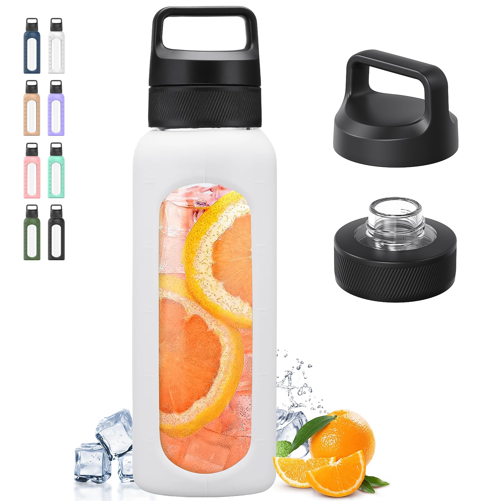 Snapklik.com : Kodrine Water Bottle Chug Lid, 32 Oz Glass Water Bottles