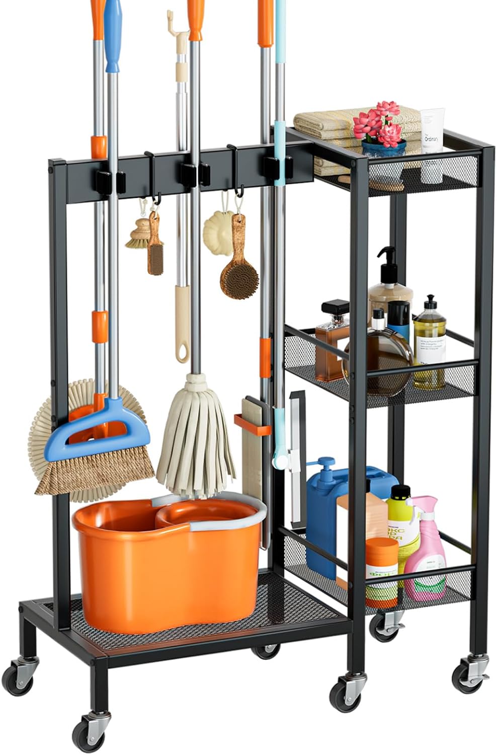 Amazon.com: HPLWYM Broom and Mop Holder with Cleaning Supplies ...