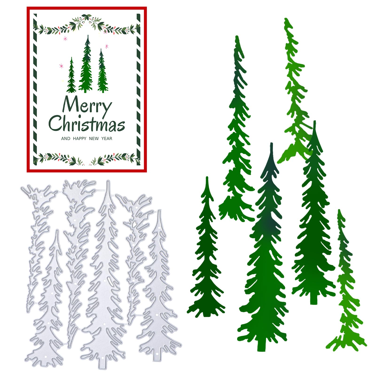 GEEHUA Christmas Pine Tree Metal Die Cuts Set, Xmas Narrow Pine Trees Cutting Dies Christmas ...