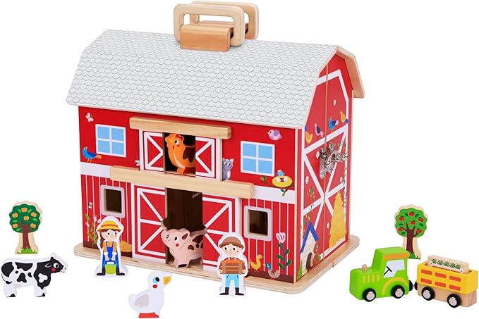 Joyano 21-Piece Wooden Barn Playset - STEAM Interactive Farmyard Fun ...