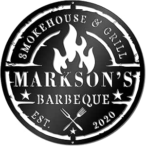 Amazon.com : Best Barbeque Personalized Smokehouse Metal Sign, Modern ...