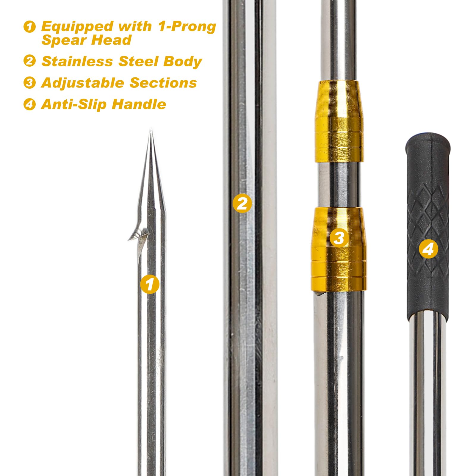 Cyfie Telescopic Fish Gaff Gig Flounder, 4.8/6/9.4 Ft Stainless Steel ...