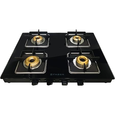 Faber Jumbo Glass Top 4 Burner Gas Stove, Manual Ignition (JUMBO 4BB BK ...