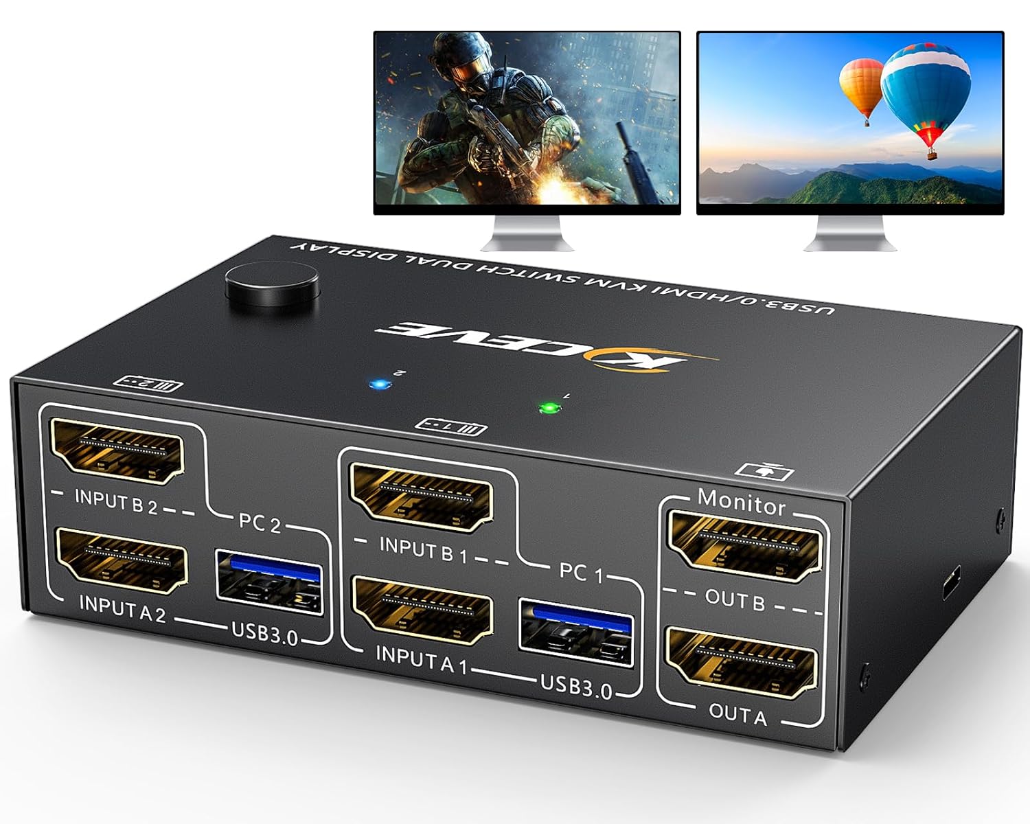 HDMI KVM Switch 2 Monitors 2 Computers 4K@60Hz, Camgeet USB3.0 KVM ...