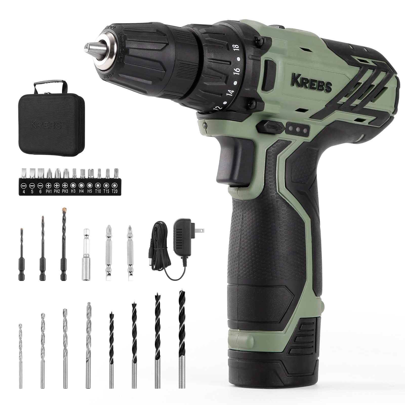Amazon.com: KREBS Cordless Drill Set, 12V Power Drill Set with 1.5Ah ...