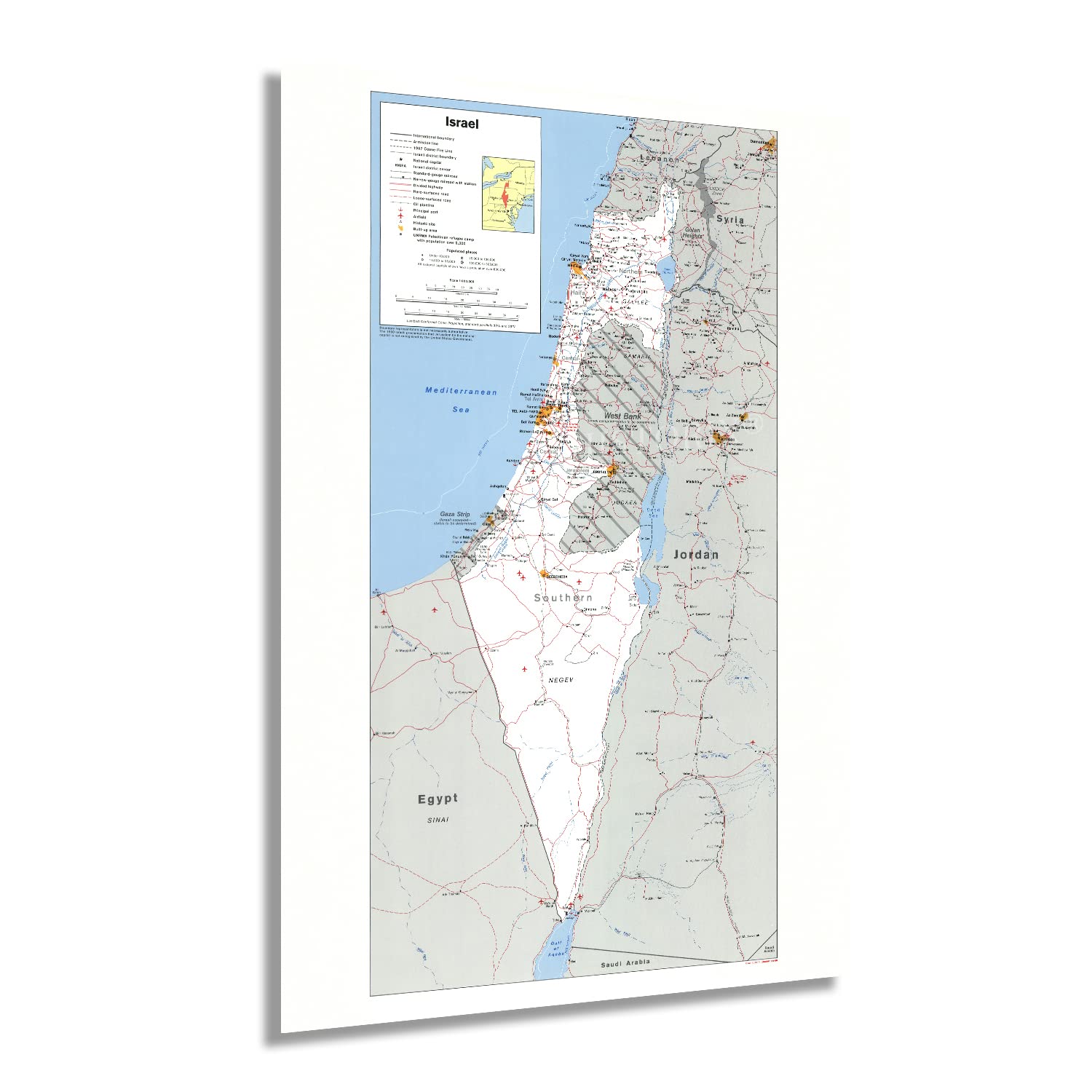 Historix Vintage 1988 Israel Map 24x36 Inch Poster Map Israel ...