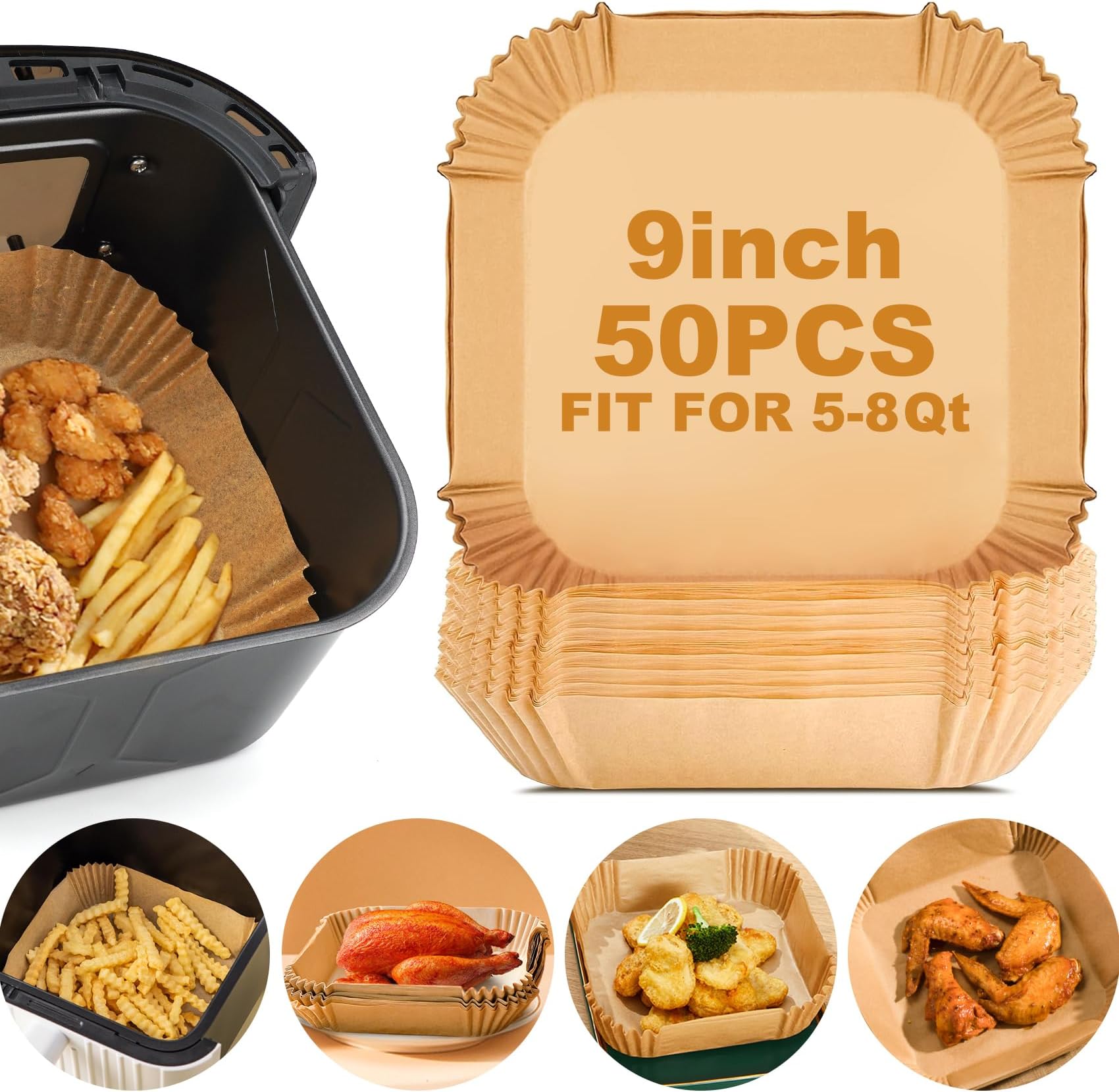 Amazon.com: Square Air Fryer Disposable Paper Liner, 8 In 100 Pcs ...