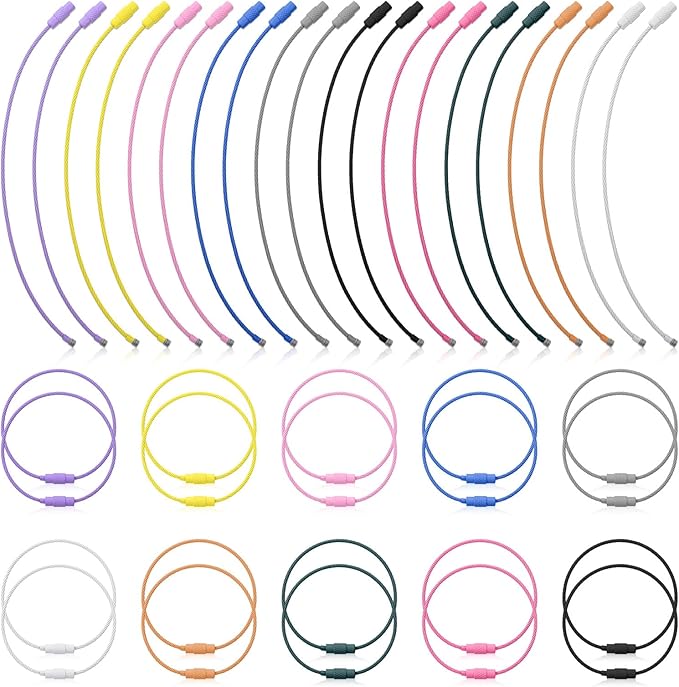 Amazon.com: 20 Pack Wire Keychain Cable 2 mm Cable Key Ring 6 Inch ...