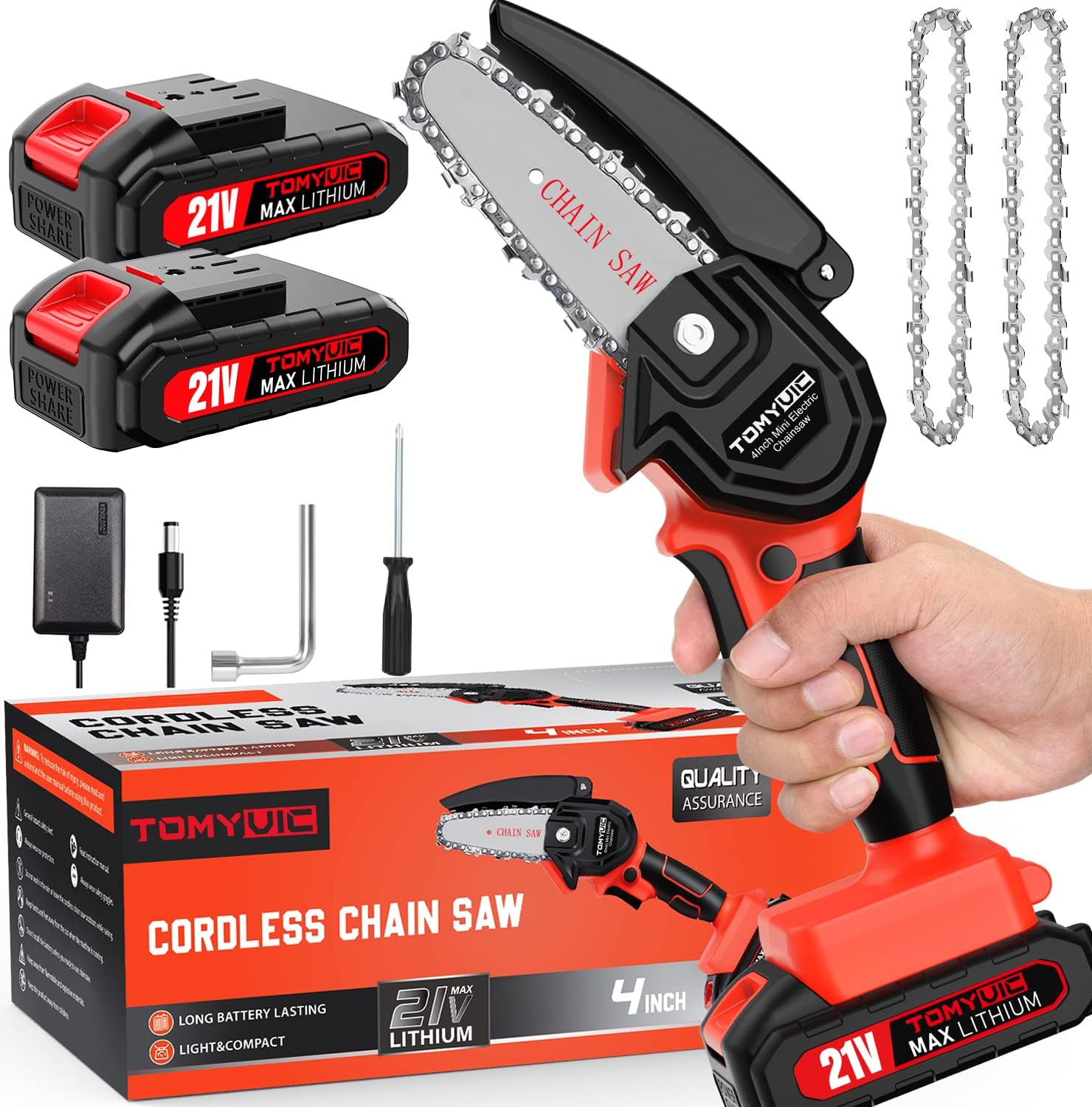 Amazon.com: Mini Chainsaw 4 Inch Cordless- Handheld Electric Cordless ...