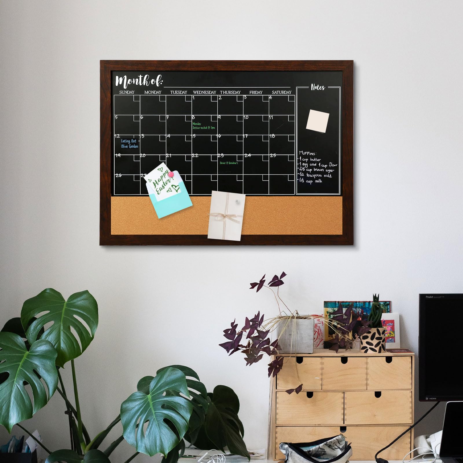 DOLLAR BOSS Chalkboard Calendar Corkboard Combo, 24" x 18" Magnetic ...