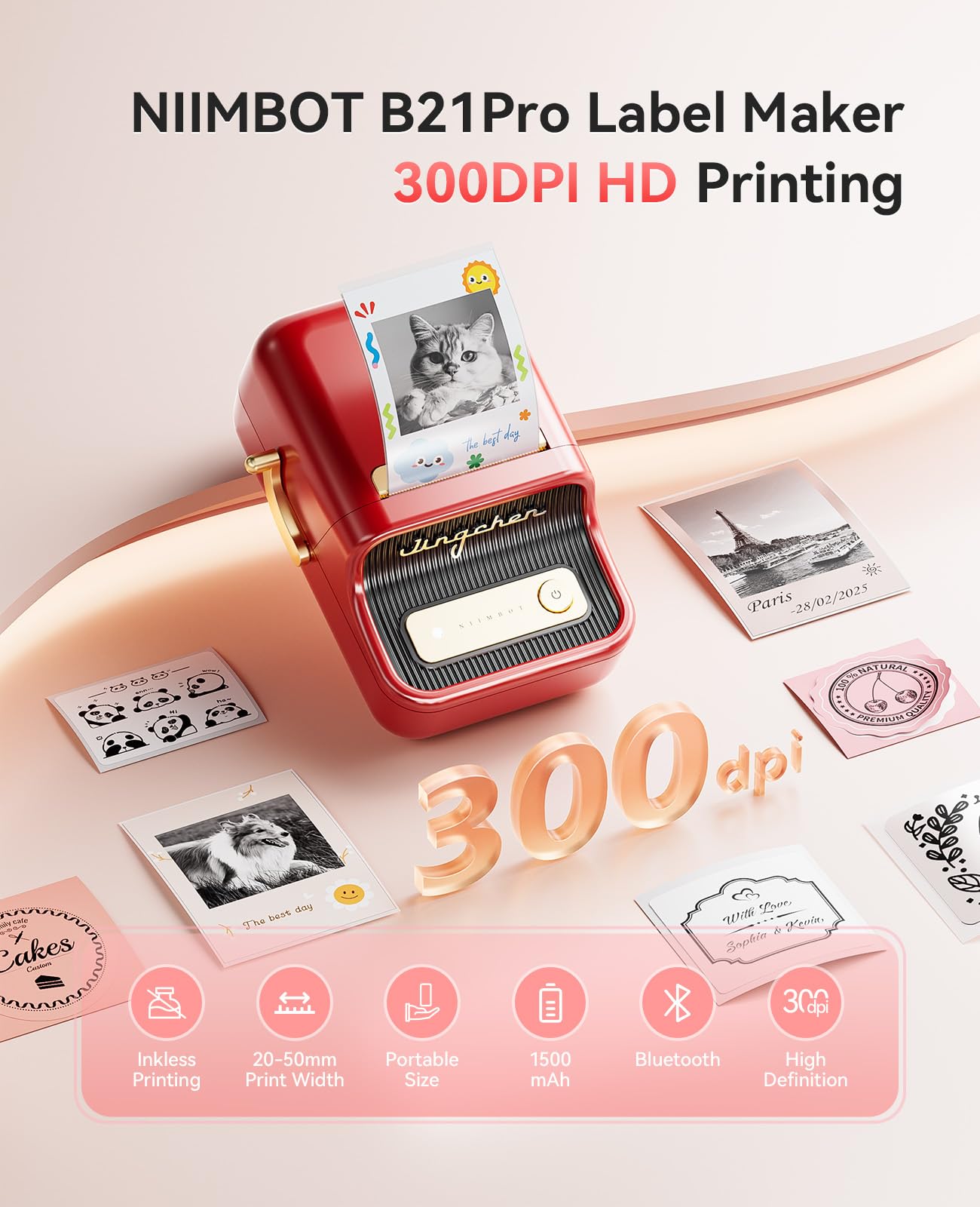 Nimbot Printer Labels NIIMBOT B21 Pro Label Maker Refill - Red & Black ...