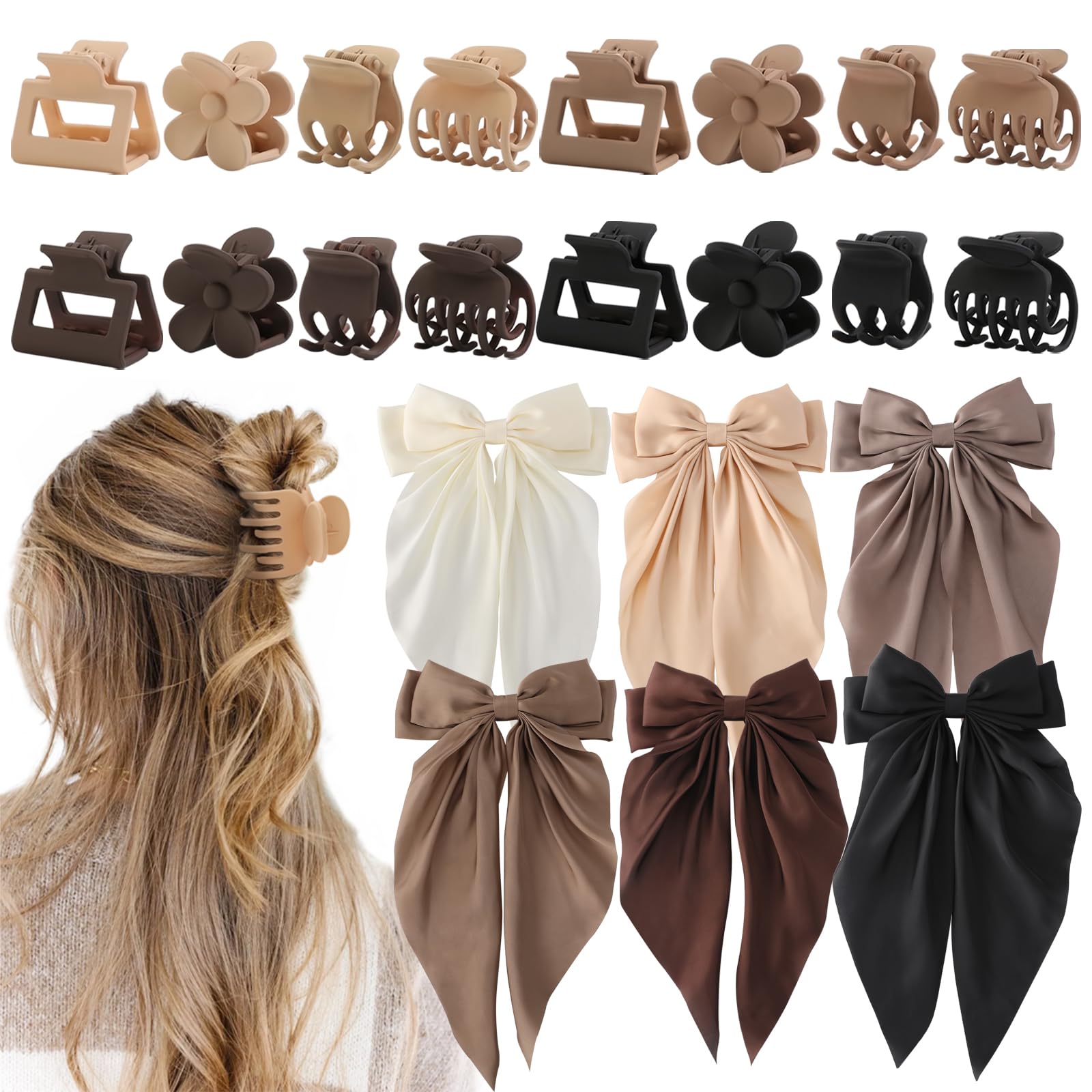 Amazon.com : 16 PCS Small Hair Clips & 6 PCS Big Hair Bows for Women ...