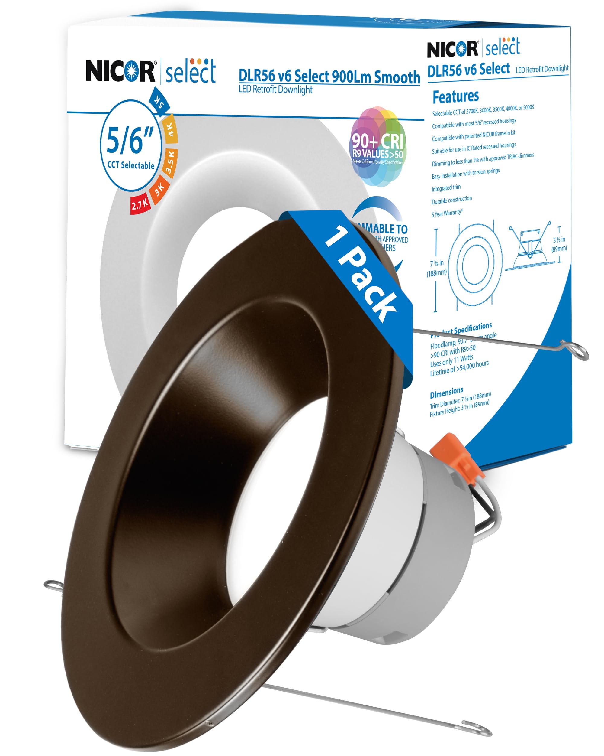 NICOR Lighting Recessed Ceiling Lights LED Downlight - 5/6 inch LED Recessed Light Fixtures ...