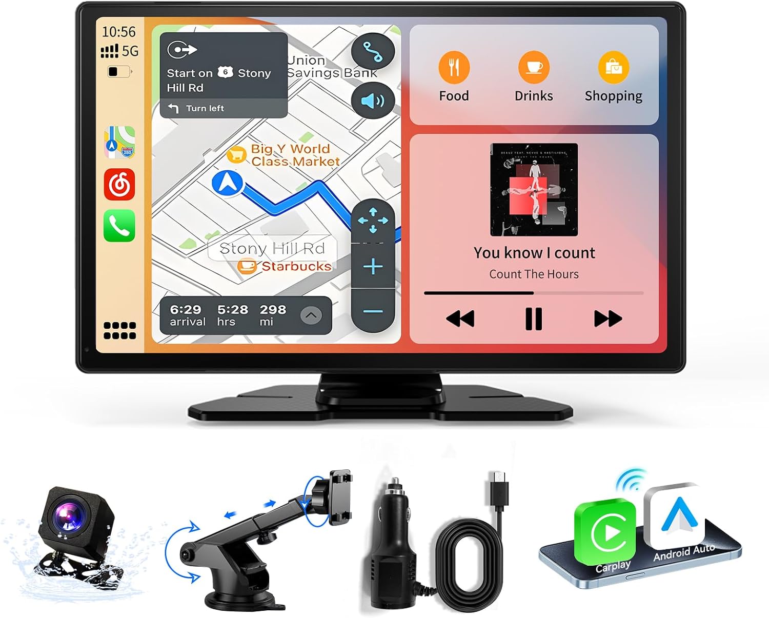 Wireless Carplay Screen for Car, 9" Portable A-pple Carplay & Android ...