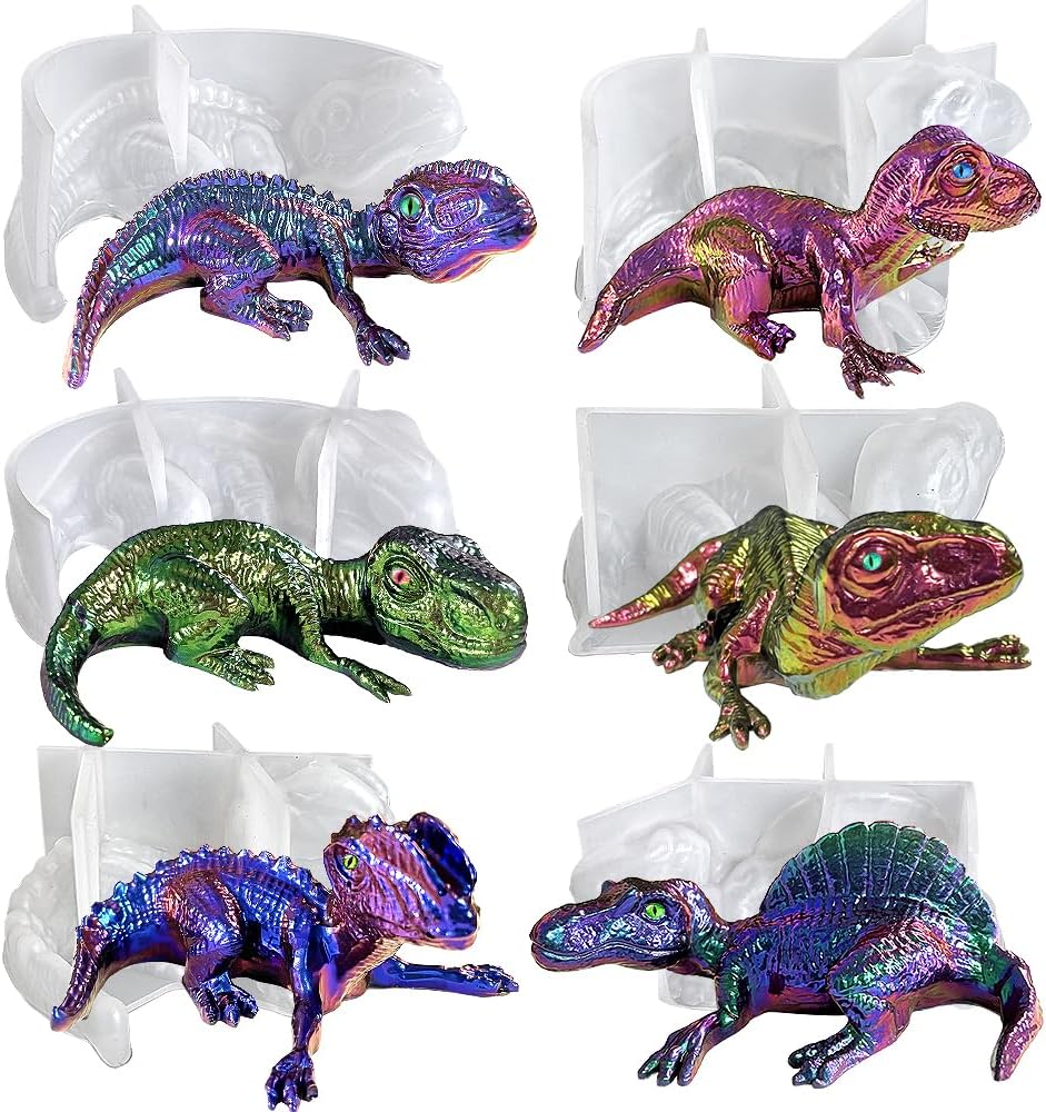 Amazon.com: RESINWORLD Set of 6 Pieces 3D Dinosaur Silicone Molds, Dino ...