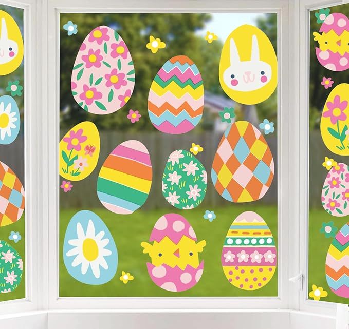 Amazon.com: AnyDesign 9 Sheets Easter Eggs Window Clings Bunny Chicken ...