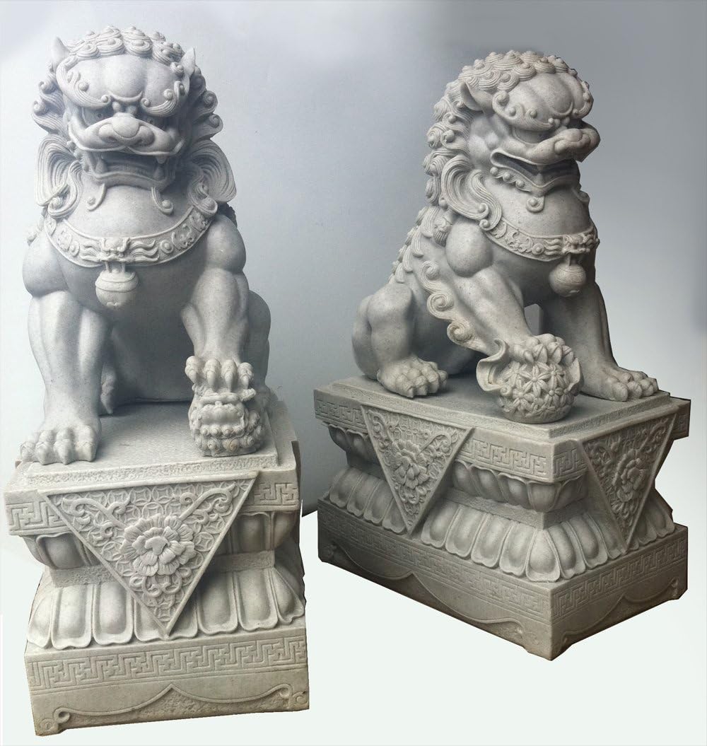 Foo Dogs 45cm Granite Resin Garden Statues : Amazon.co.uk: Garden