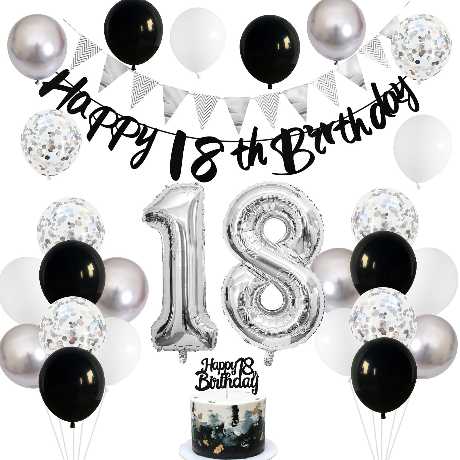 Amazon.com: 18th Birthday Decorations for Boys Girls, Black Happy 18th ...