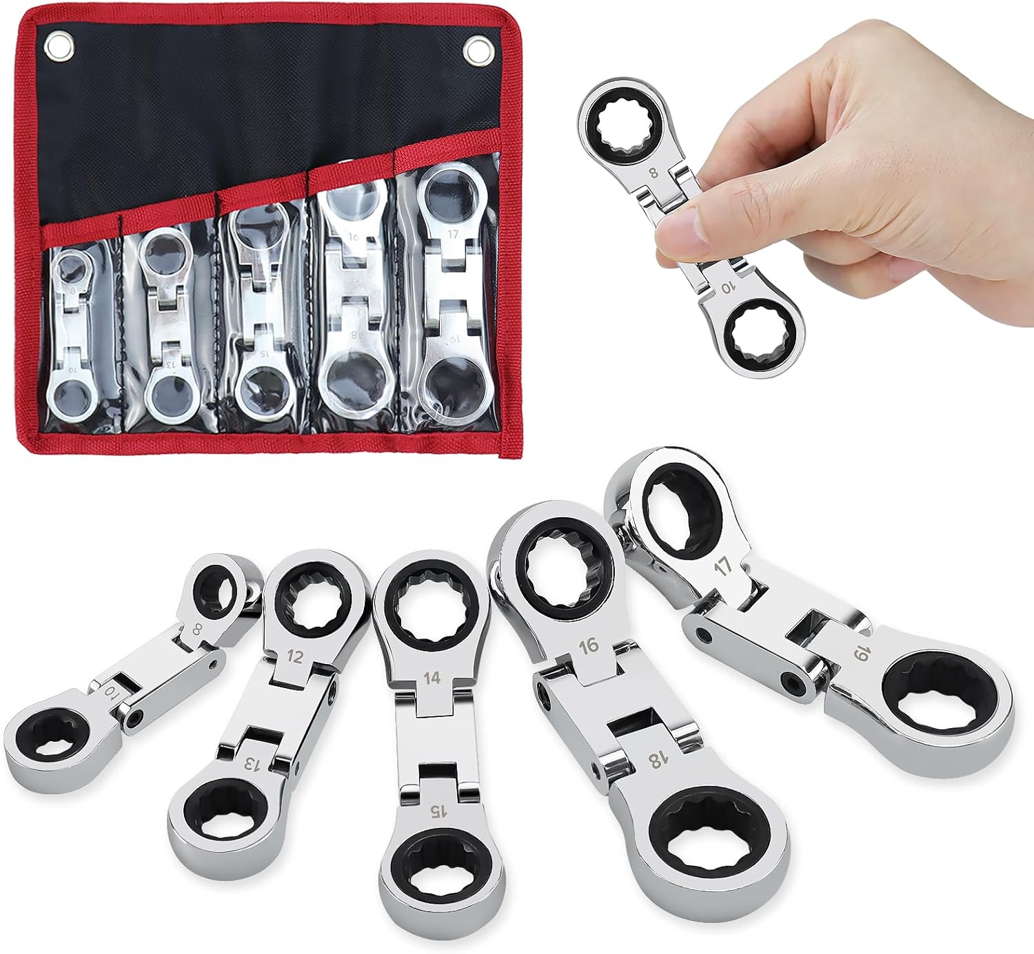 LOSCHEN 5-Piece Flex-Head Stubby Ratcheting Combination Wrench Set ...