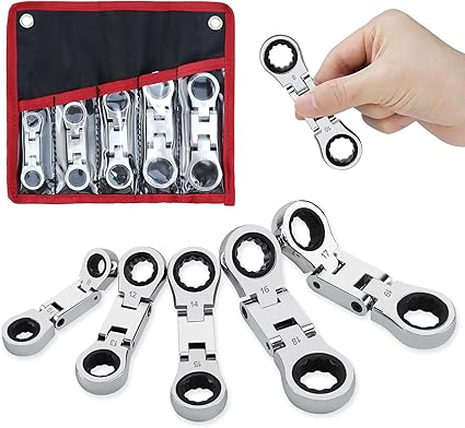 LOSCHEN 5-Piece Flex-Head Stubby Ratcheting Combination Wrench Set ...