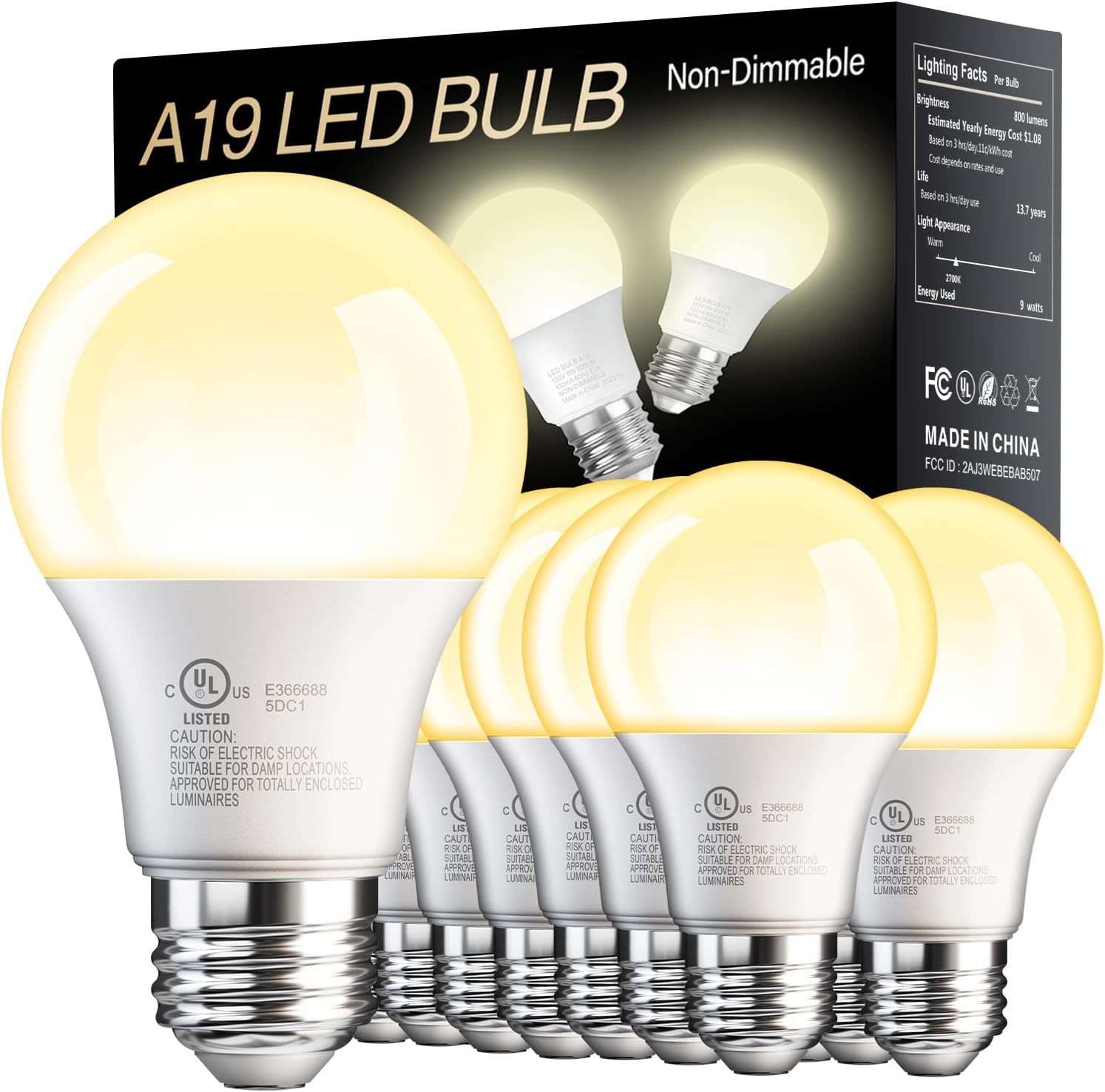 Energetic Lighting 40W Equivalent A19 LED Light Bulb, Soft White 2700K ...