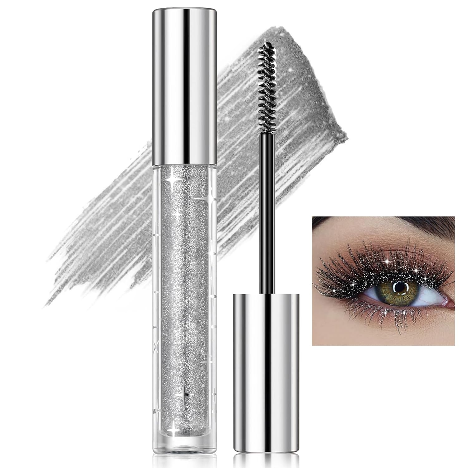 Amazon.com : Erinde Silver Glitter Mascara, Diamond Effect Sparkle ...