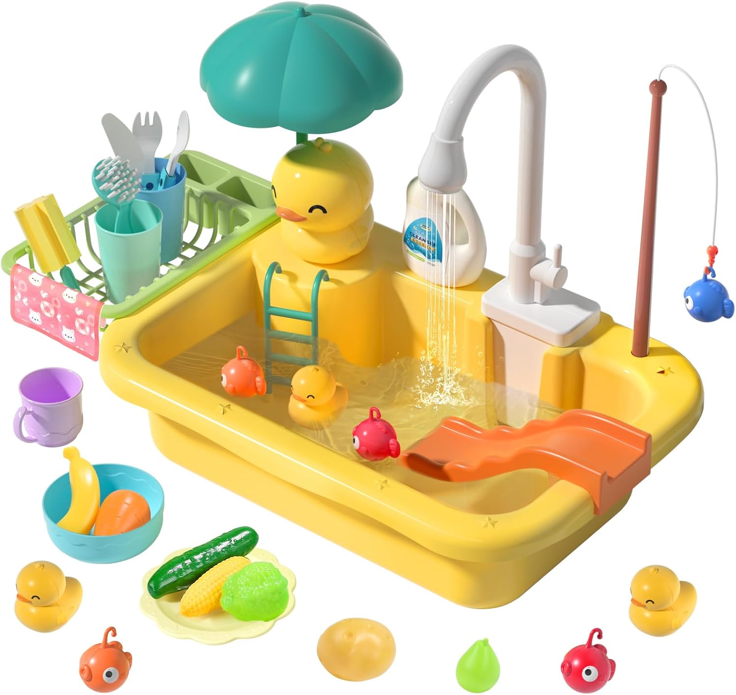 CUTE STONE Play Sink with Running Water, Kitchen Sink Toys with ...