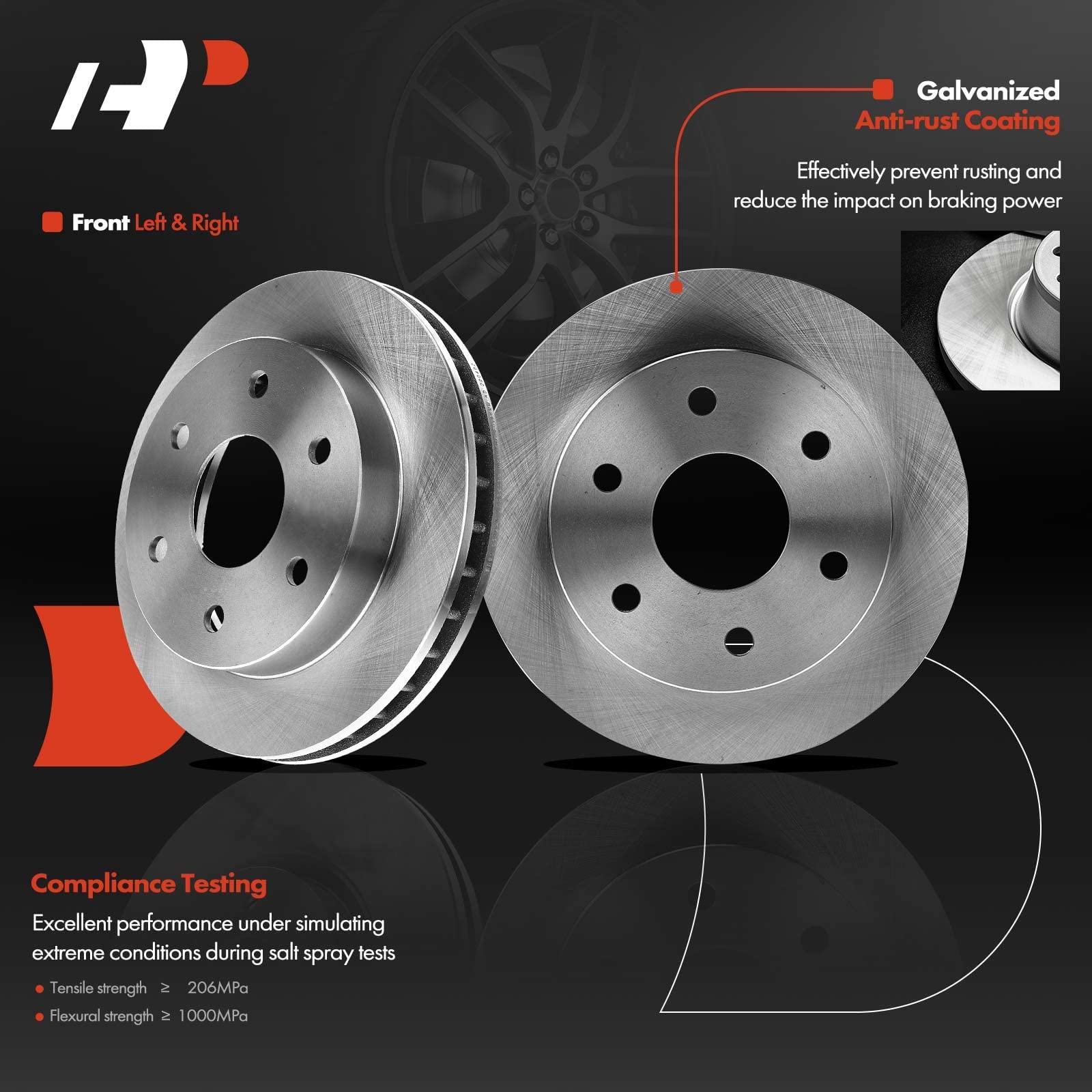 A-Premium 11.61 inch (295mm) Front Vented Disc Brake Rotors + Ceramic ...