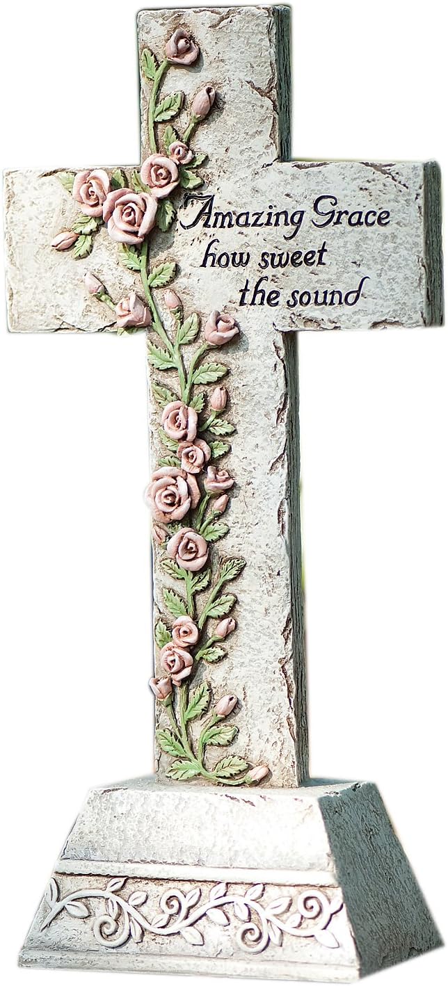 Amazon.com : Roman 65461 Tall Cross Statue with Vine of Roses Inscribed ...
