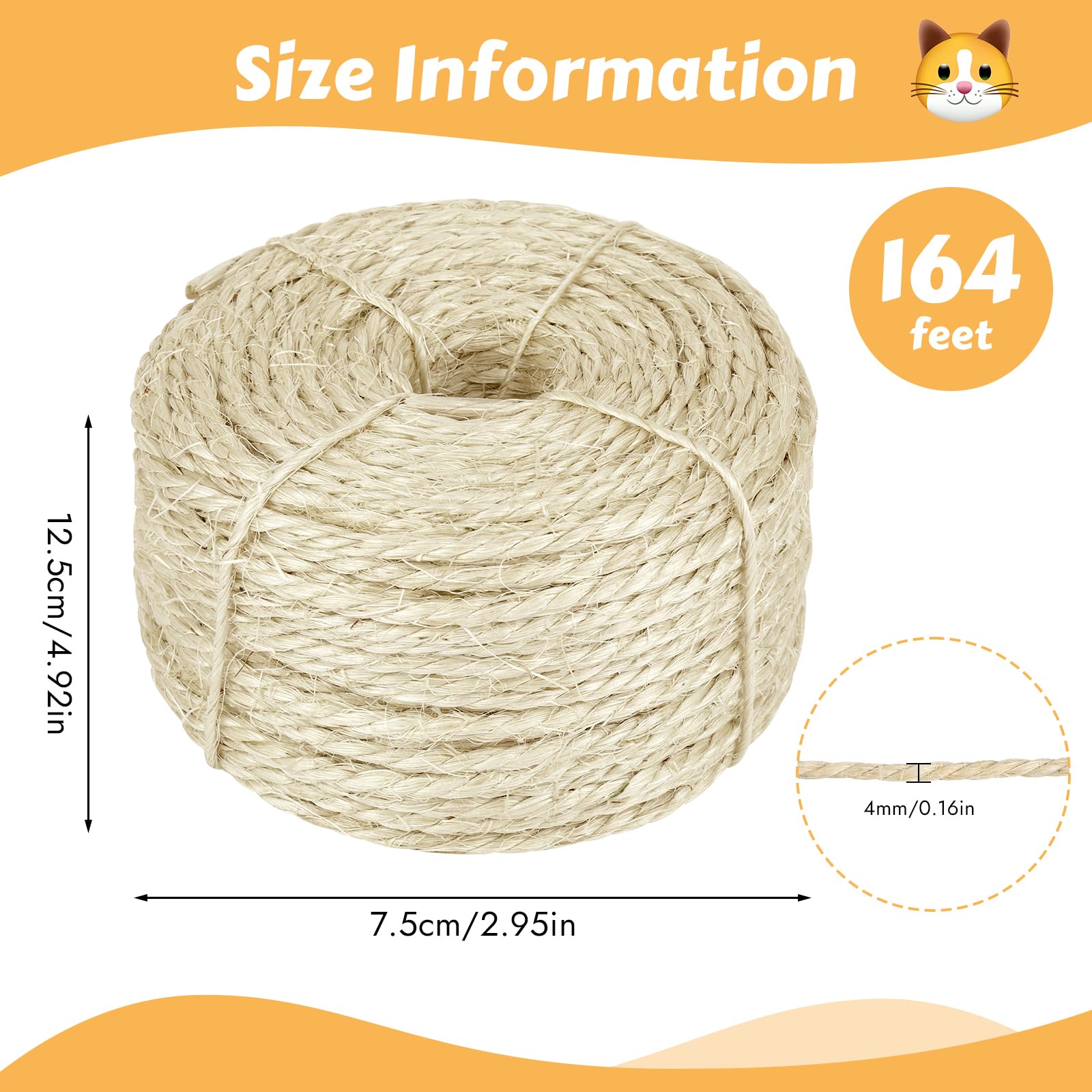 Snapklik.com : 164 Feet Sisal Rope For Cat Scratching Post, Natural Cat ...