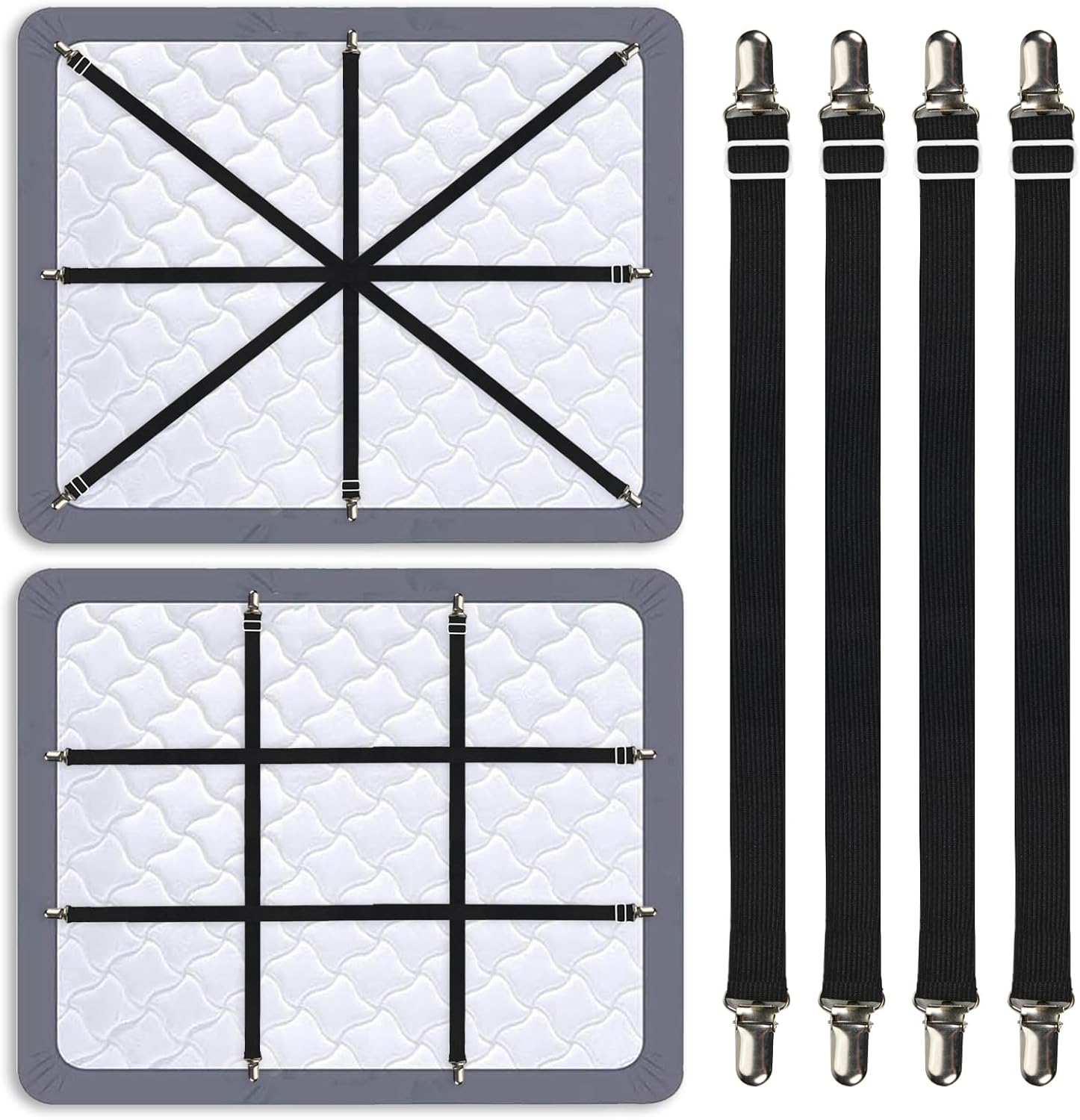 Amazon.com: BRTERMA Premium Adjustable Bed Sheet Clips with Elastic ...