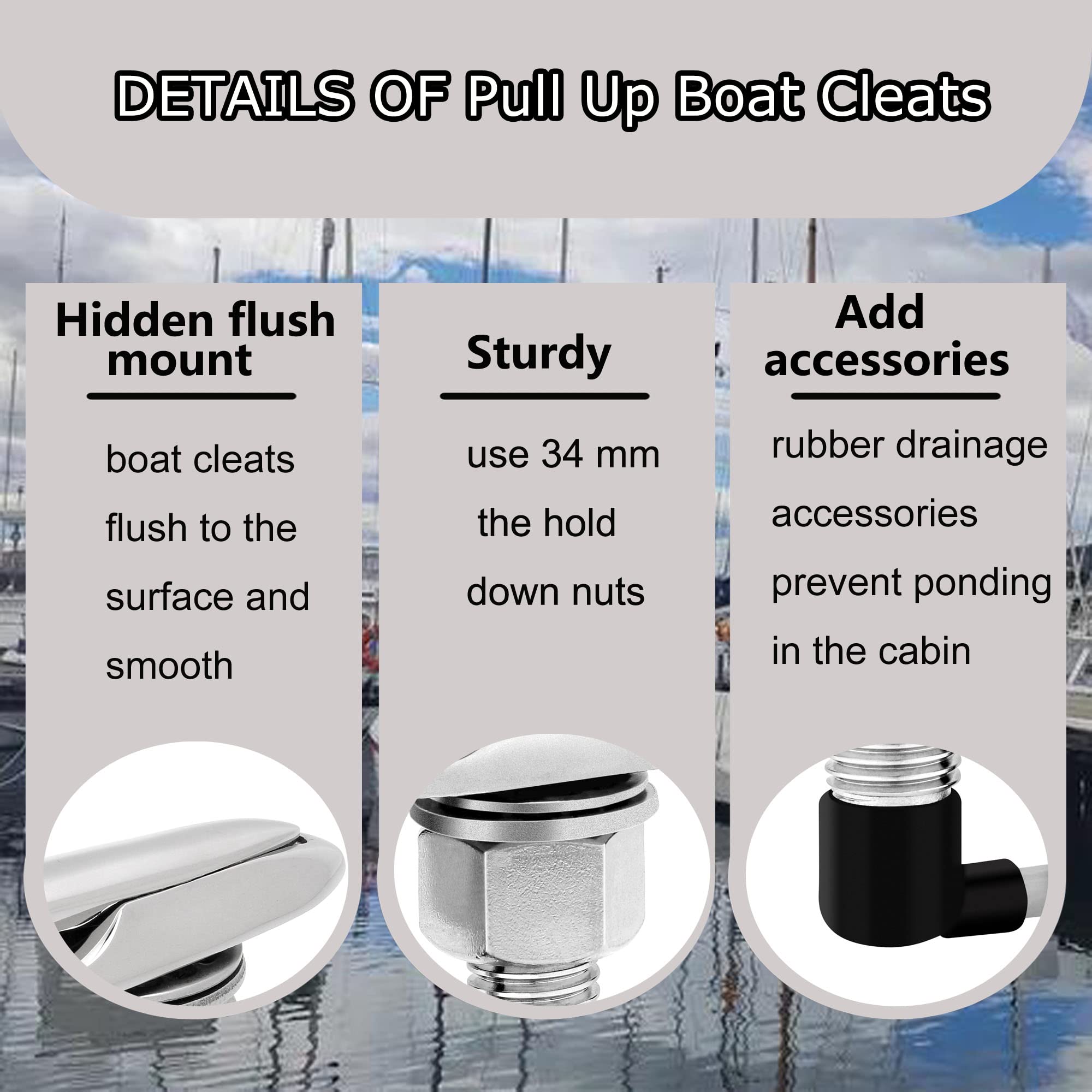 Snapklik.com : Searoam Pull Up Boat Cleats Retractable Boat Claet 316 ...