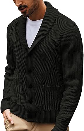 PJ PAUL JONES Men's Cardigan Sweaters Casual Shawl Cardigan Knit Sweater Cardigans Black at ...