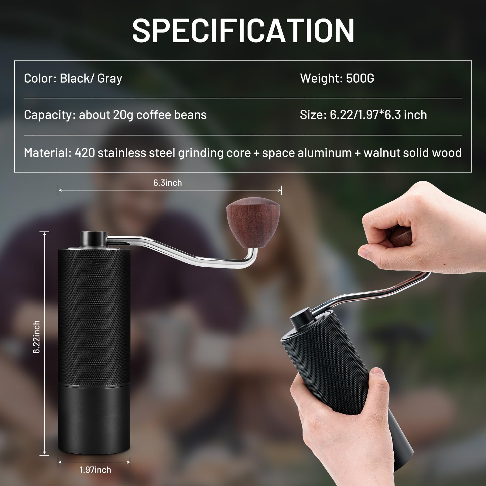 Hand Coffee Grinder Stainless Steel Manual Coffee Grinder - Adjustable ...