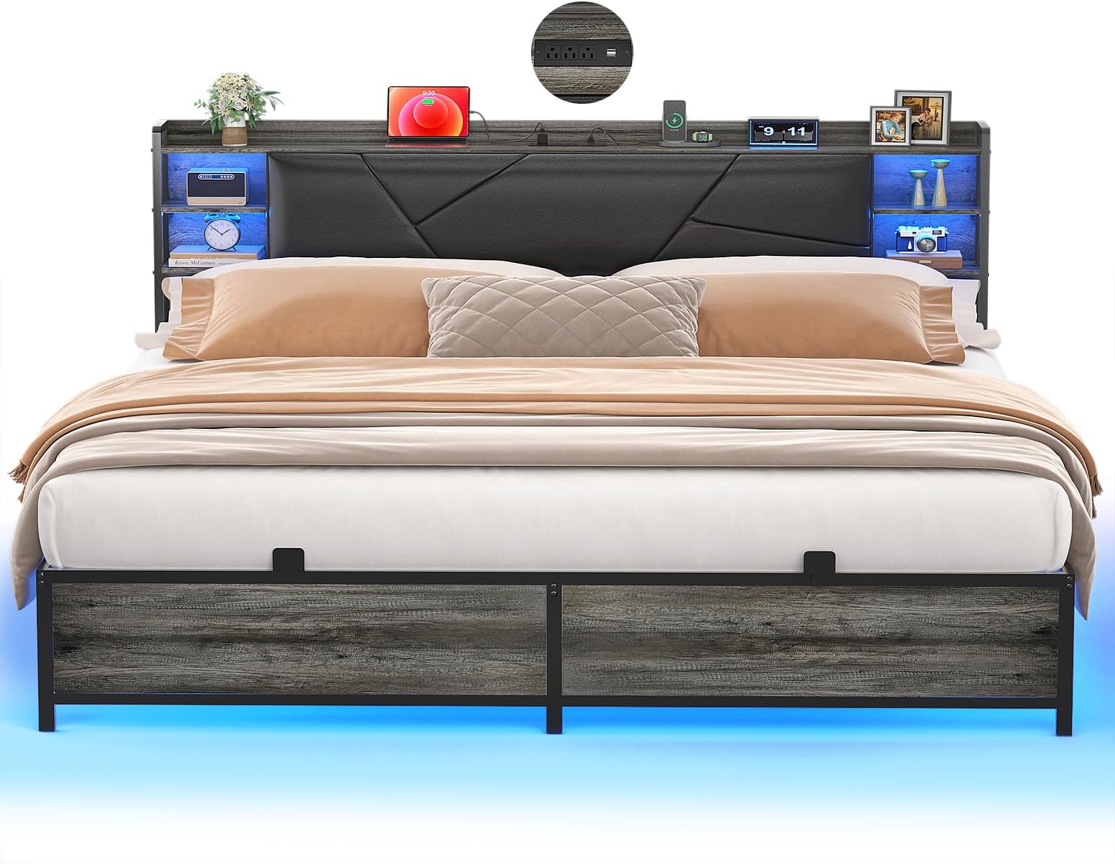 Amazon.com: Unikito King Size Bed Frame with Cool RGB LED Lights and ...