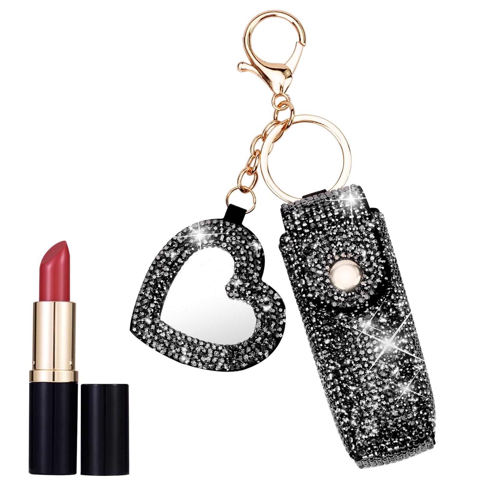 Amazon.com: Black Lipstick Holder with Mirror Leather Diamond Lip Gloss ...