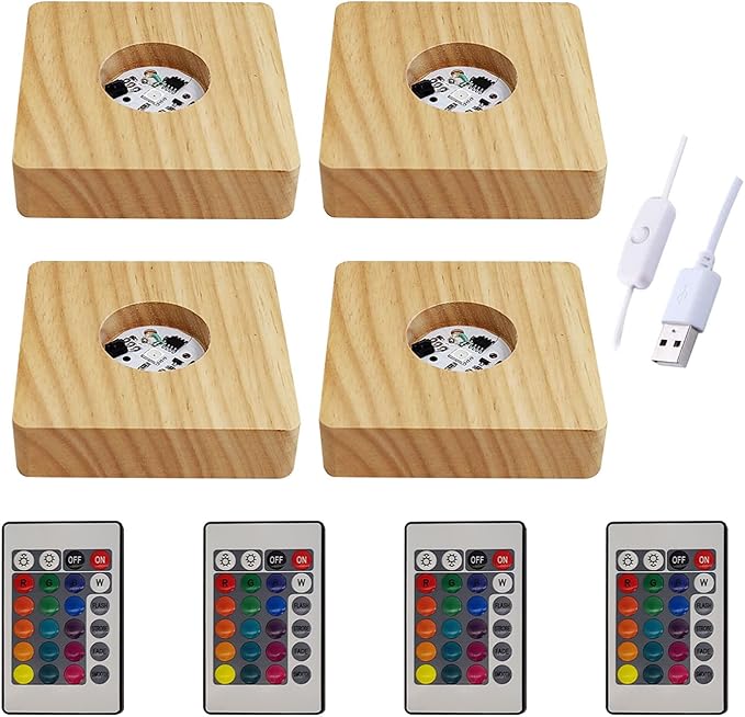 Wooden Light Stand Base, Colorful LED Lights Display Base with Remote ...