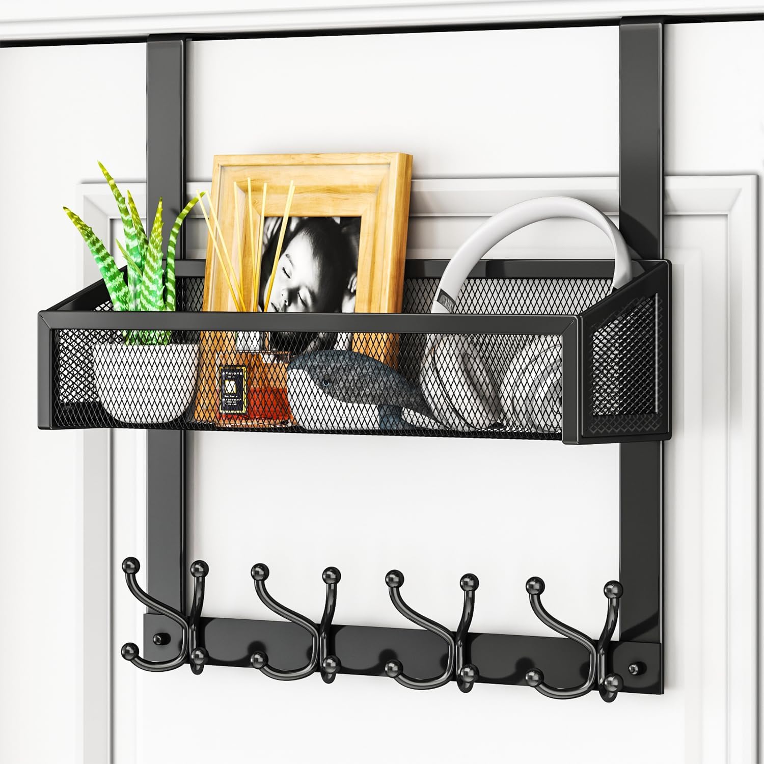 Amazon.com: VIAV Over The Door Hooks with 1tier Mesh Basket,Over Door ...