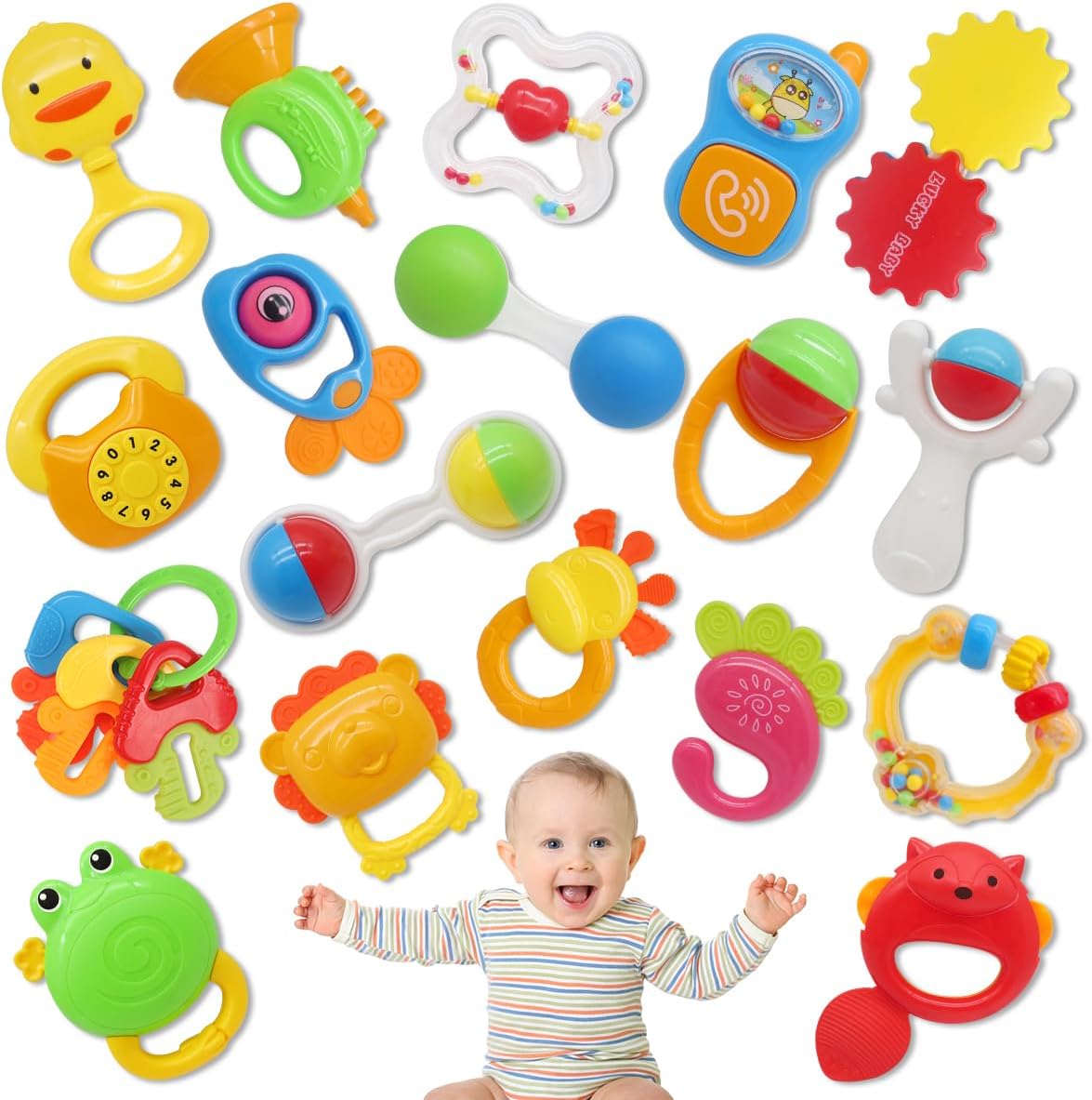 Amazon.com : 9pcs Baby First Rattle Teether Toy Gift Set with Storage ...