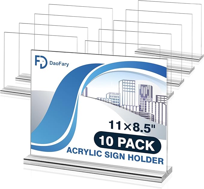 Amazon.com: 10 Pack Acrylic Sign Holder 8.5 x 11 Horizontal, Double ...