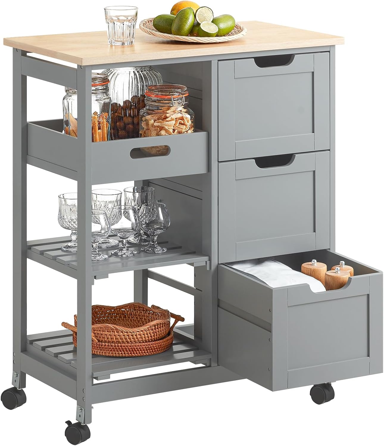 SoBuy Kitchen Island on Wheels, Rolling Kitchen Trolley Cart with 3 ...