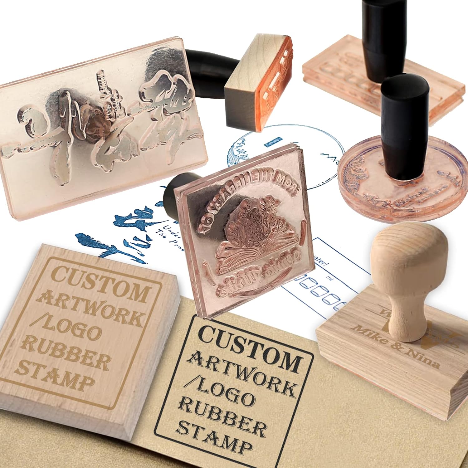 Amazon.com: Personalized Stamp with Logo Name - Custom Rubber Stamp with Wood Handle Customized ...