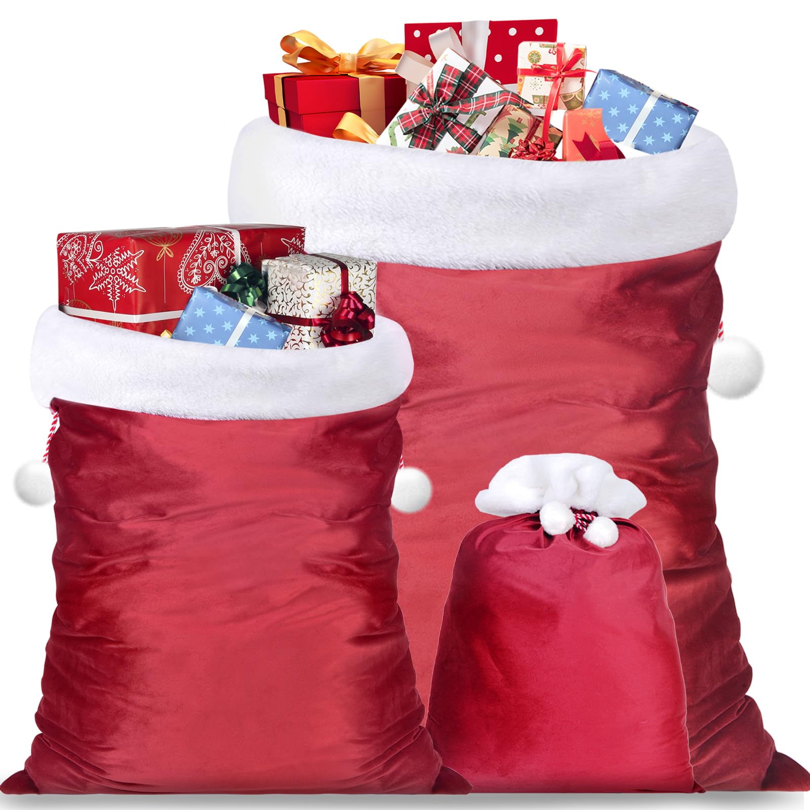 Amazon.com: QZUnique Christmas Velvet Santa Gift Sack - 3 Pcs Christmas ...
