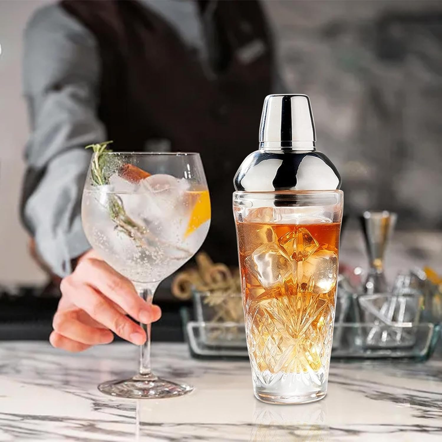 Amazon.com: 420ml New Cocktail Glass Shaker, Stainless Steel Lid Filter ...