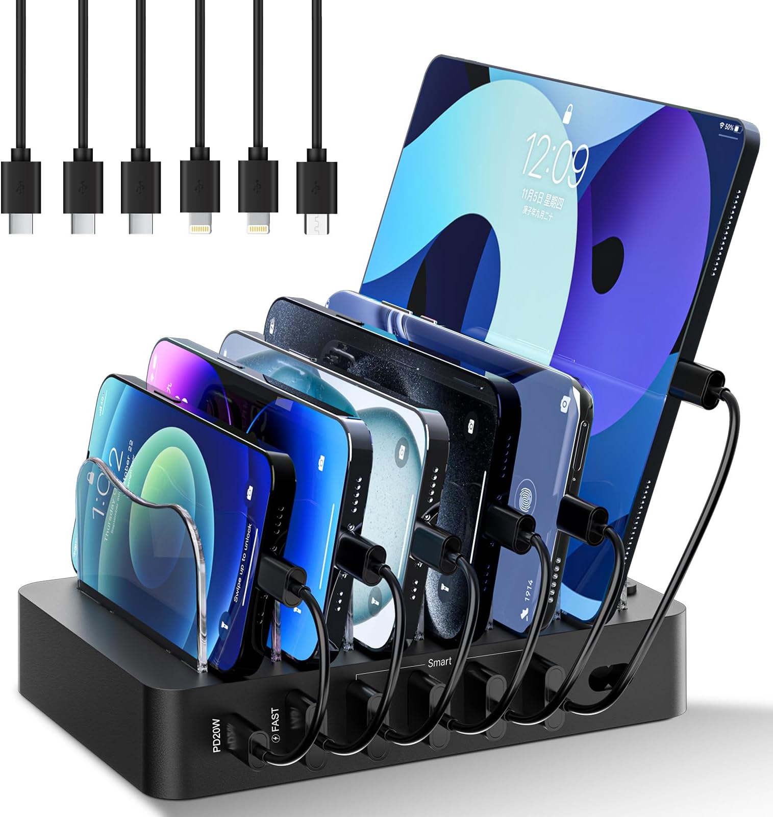 Amazon.com: Charging Station for Multiple Devices,75W 6 Port Multi USB ...