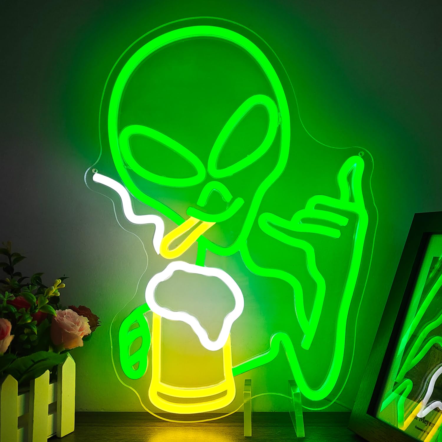 Amazon.com : Green Alien Neon Sign for Wall Decor Dimmable Alien Beer ...