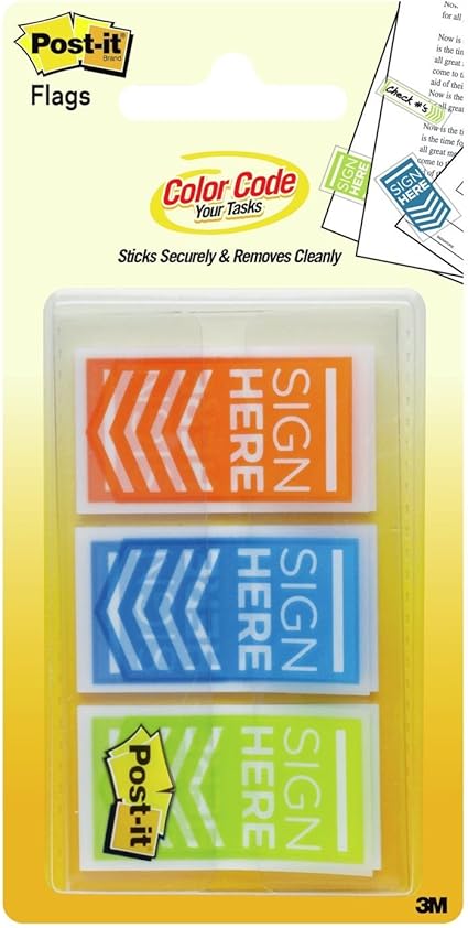 Post-it Message Flags, "Sign Here", 60 Flags/Pack, 1 in Wide, Orange ...