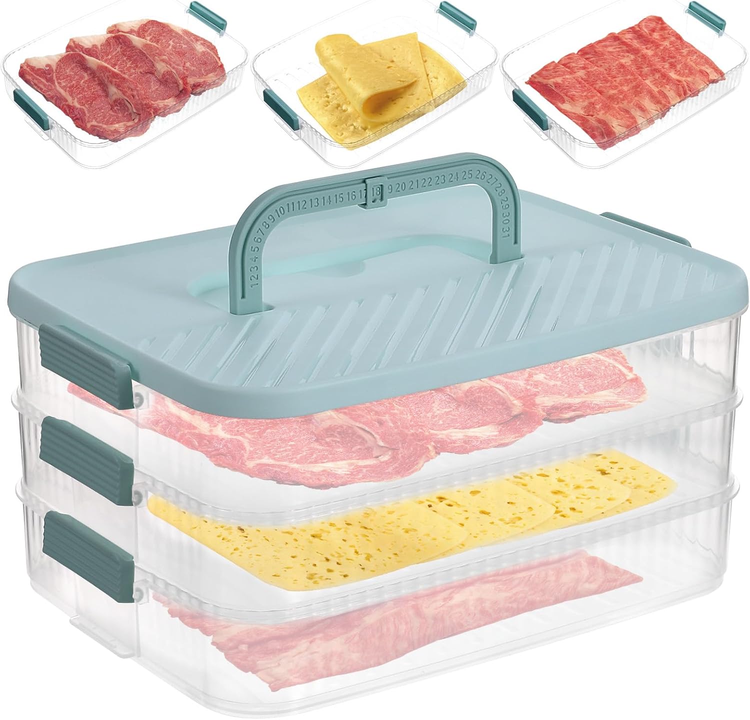 Amazon.com: MAQUITA Deli Meat Container for Fridge, 3 Layer Lunch Meat ...