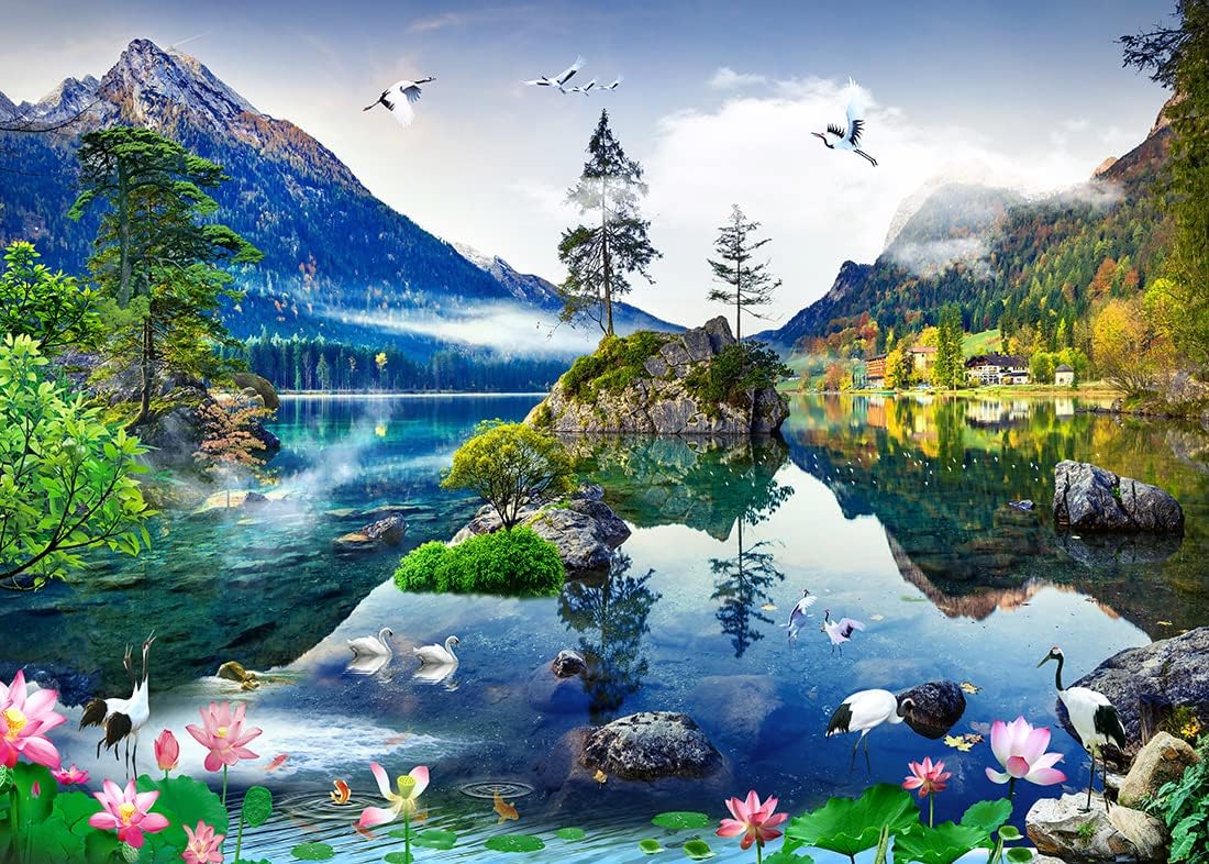 Amazon.com : BELECO 6x4ft Fabric Beautiful Mountain Lake Backdrop for ...